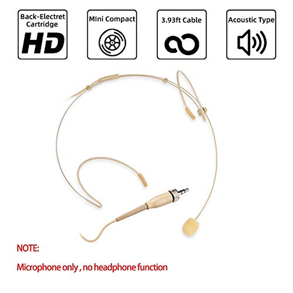 Sujeetec Microphone Headset Headworn Earset Over Ear Hanging Mic for Sennheiser Wireless System Bodypack Transmitter, Ideal for Lectures, Live Performance, Theater, Podcasts – Beige