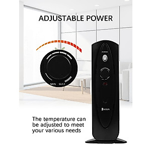 Mini Oil Filled Space Heater, JASUN Electric Radiator Heater with Adjustable Temperature, 700W Powerful Heating for Bedroom, Office, Living Room, Black