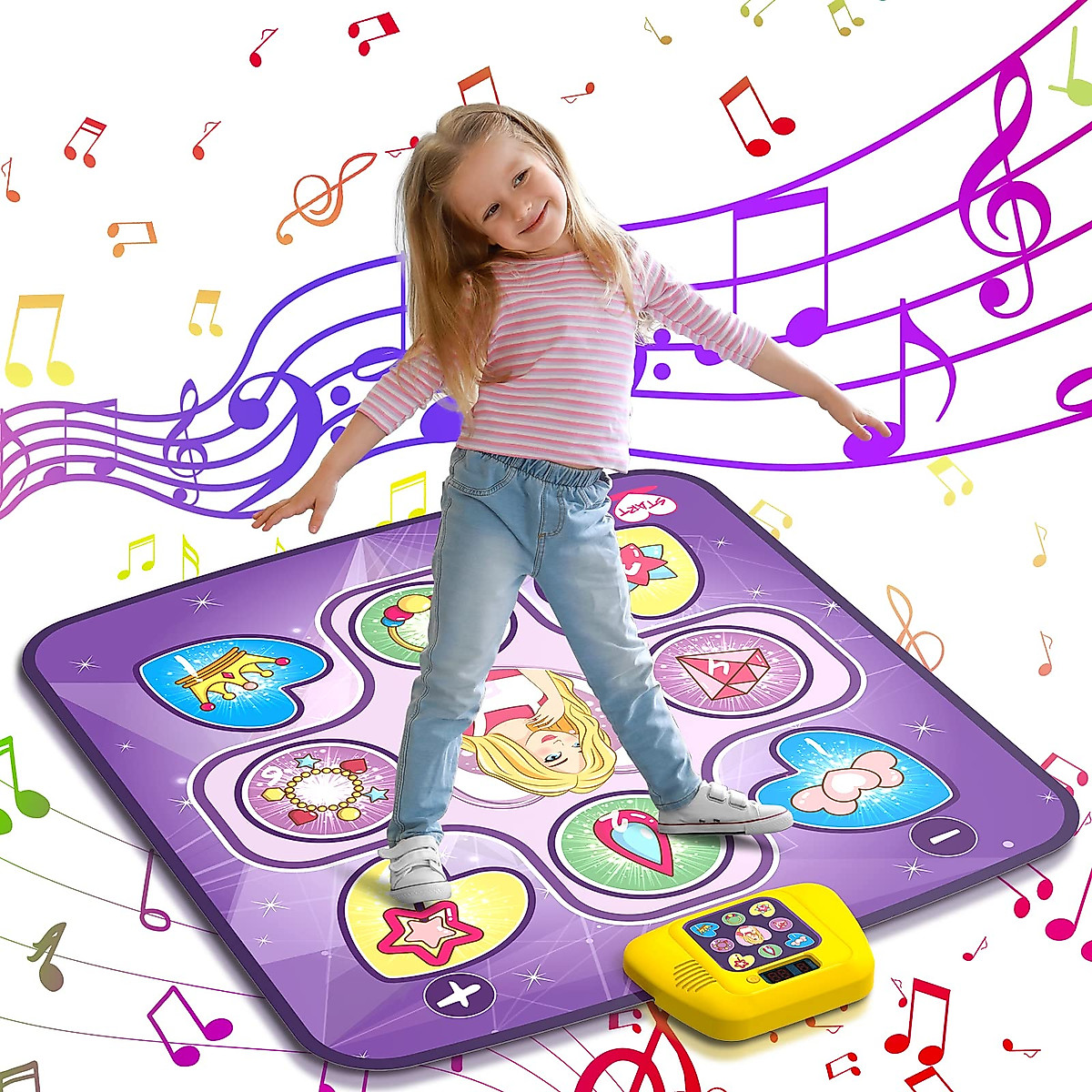 beefunni Dance Mat for Girls 3 4 5 6 7 8 9 10+ Year Old, 5 Game Modes, Birthday Gifts Toys for Kids, Dancing Pad with Adjustable Volume, LED Lights