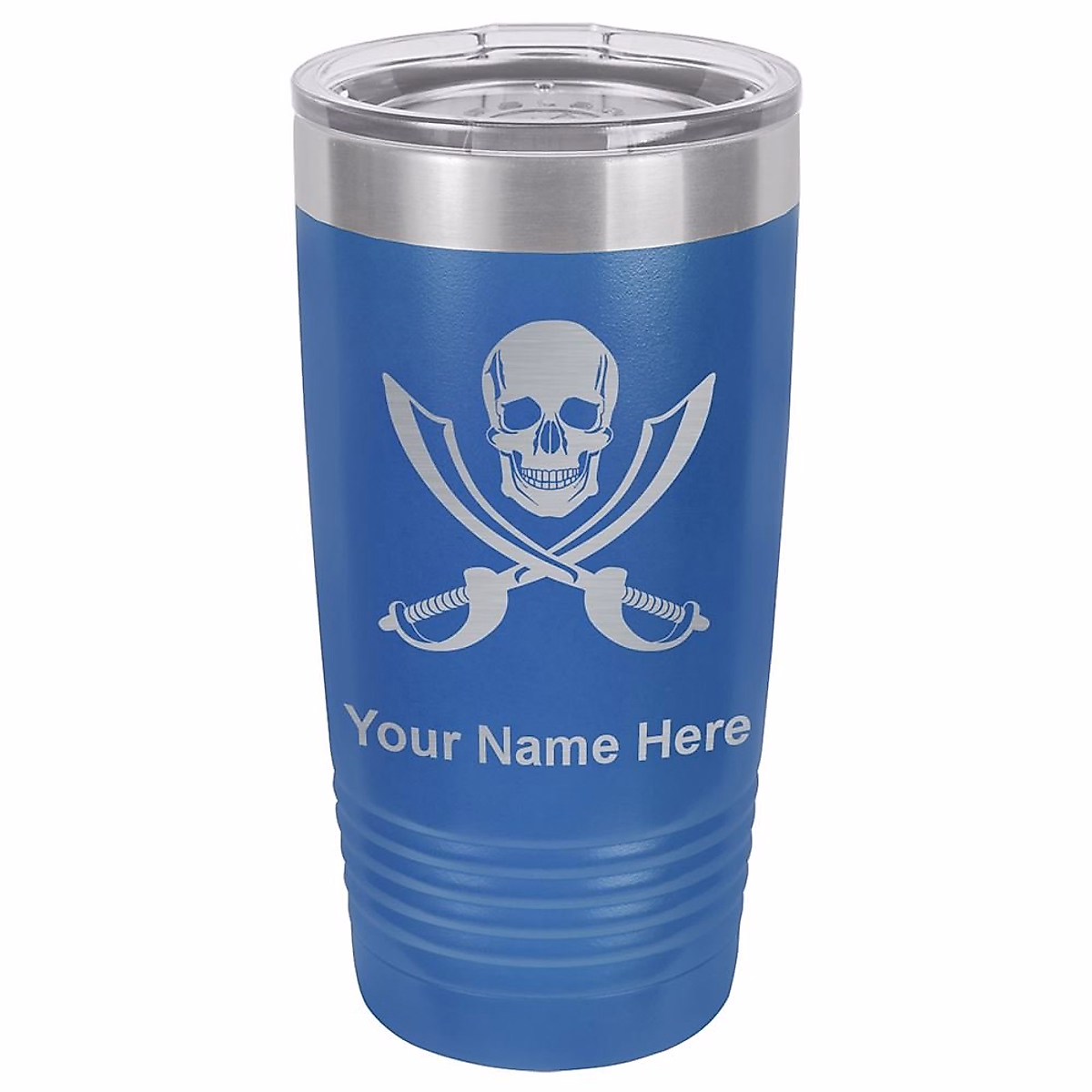LaserGram 20oz Vacuum Insulated Tumbler Mug, Jolly Roger, Personalized Engraving Included (Dark Blue)
