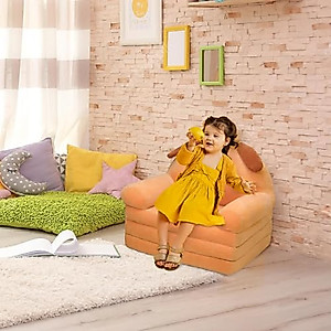 Toddler Chair Kids Sofa - Toddler Sofa Kids Couch Fold Out, 2 in 1 Flip Out Couch and Mini Sofa for Girls and Boys, Baby Couch for 1-4 Year Olds - Cute and Comfy Baby Sofa (Brown Dog)