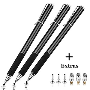 Fine Point Disc Stylus Pen for Apple iPad Pencil, Compatible with iPhone, iPad, iPad Pro, Samsung Galaxy Cellphones & Tablets and All Other Touch Screen Devices (3Pcs with Extras)