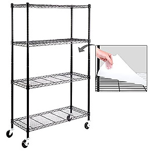 EZPEAKS 4-Shelf Shelving Units and Storage on 3'' Wheels with 4-Shelf Liners, 36W X 14D X 57.7H Adjustable Heavy Duty Steel Wire Shelving Unit for Garage, Kitchen, Office, Pole Diameter 1 Inch