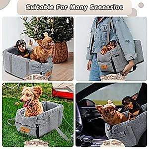 Yokee Dog Car Seat Center Console Dog Booster Seat Fully Detachable and Washable for Small Pets Up to 12 Lbs, Dogs and Cats CarSeat with Fixed Velcro and Straps, Fits Car, Home, Travel - Grey