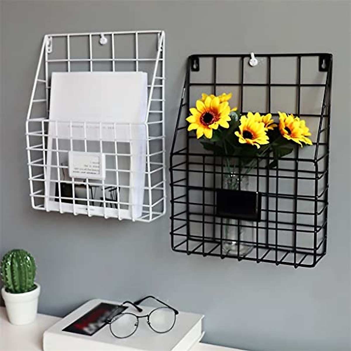 EYHLKM Storage Basket Metal Newspaper Rack Bookshelf Wall Mounted Office Iron Grid Wall-Mounted (Color : E, Size : 1)