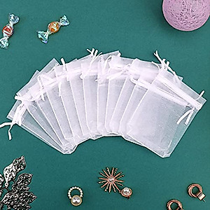 100PCS Organza Drawstring Gift Bags, 3 * 4 Inch White Mesh Candy Jewelry Pouch for Wedding Party Favors Festival Game Premium Gift Sheer Bag