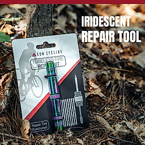 KOM Cycling Tubeless Tire Repair Kit for Bikes – Yellow and Iridescent Bundle! Fixes Mountain Bike and Road Bicycle Tire Punctures – Includes Tire Repair Fork and Reamer, 8 Bacon Strips.