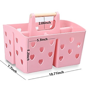 Anyoifax Portable Shower Caddy Plastic Shower Basket Organizer Divided Bathroom Caddy Storage Cleanning Caddy Tote with Handle for College, Dorm Room, Kitchen, Pink