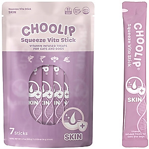 Squeeze Vita Stick Soft Cat Treats and Dog Treats. 7pc Skin and Coat Support Pouch for Cats and Dogs. Lickable Paste for Dog Lick Mat, Senior Cat Food Wet Cat Food Toppers, Multivitamin for Dog Food