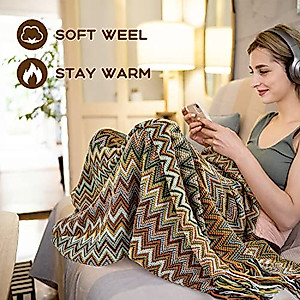 Cozary Woven Throw Blanket Reversible Cotton Bohemian, Tapestry Outdoor Knitted Tassel Blankets,Soft Cozy Lightweight Couch Decorative afghans Throw Blankets, Bed, Sofa,60 * 80 inches