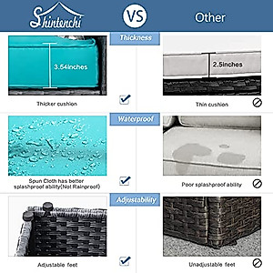 Shintenchi 5 Pieces Outdoor Patio Sectional Sofa Couch, Silver Gray PE Wicker Furniture Conversation Sets with Washable Cushions & Glass Coffee Table for Garden, Poolside, Backyard (Blue)