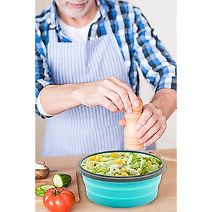 Lunememo 16 Pack Collapsible Silicone Food Storage Containers with Lids, Freezer & Dishwasher Safe, Foldable Lunch Box for Camper, Leftovers, Snacks, Meals, Blue