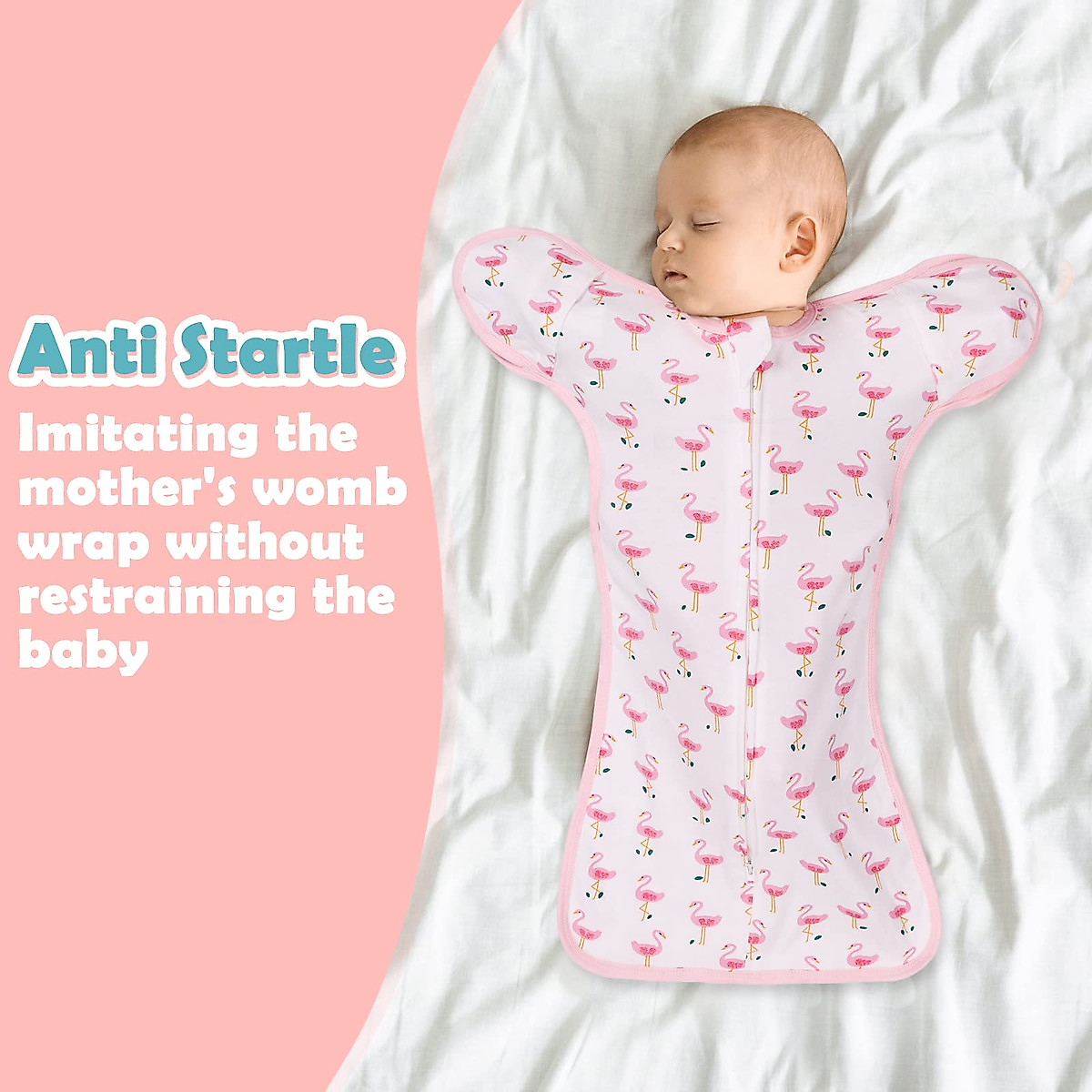 2 Pack Transition Swaddle with 2 Way Zipper, 2 in 1 Arms in/Out Transitional Arms Up Swaddle, 100% Cotton Newborn Swaddle Zipper Swaddles Baby Swaddling Sack Sleeping Sack 3-6 Months, Flamingo & Bear