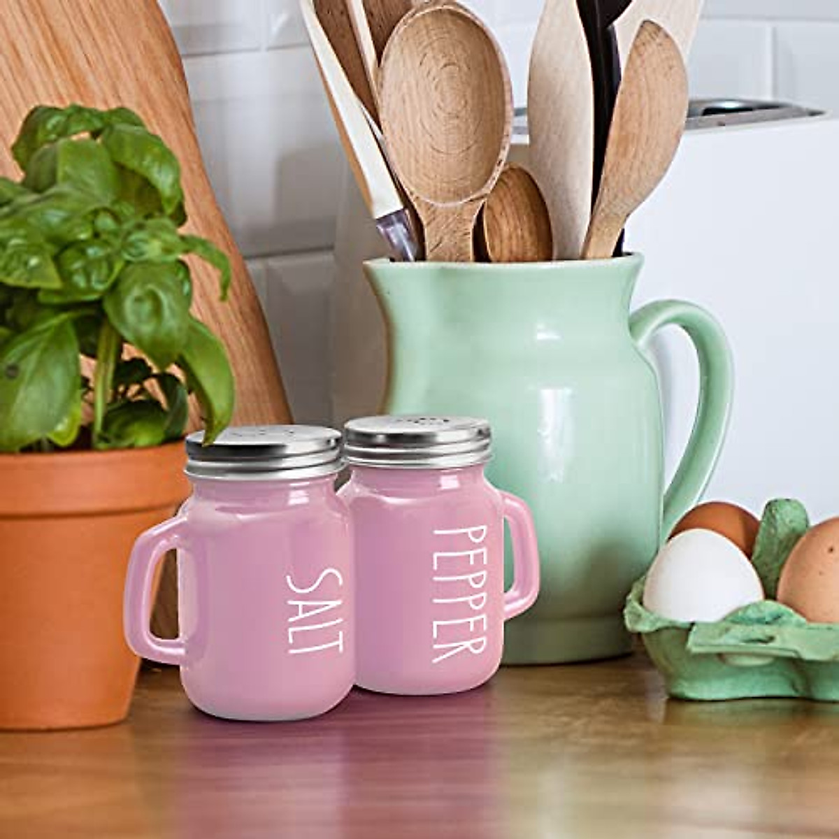 Pink Salt and Pepper Shakers Set - DAYYET 4 oz Pink Kitchen Decor and Accessories for Home Restaurants Weddings - Cute Glass Shaker Sets with Stainless Steel Lids