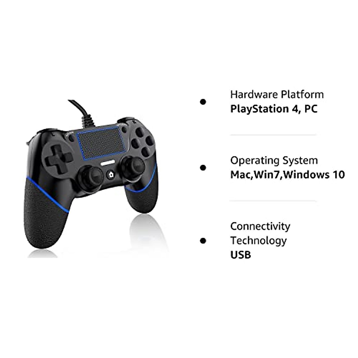 DIANVEN for PS4 Controller Wired for Playstation 4/Pro/Slim and PC Windows 10/8/7 with Double Vibration and Motion Motors for PS4 Wired Controller, Professional USB Controller for PS4 Remote
