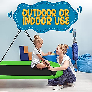 SereneLife Outdoor Spinner Saucer Tree Swing-Hanging Tree Oval Shaped Flying Saucer w/Rope Straps,Cushion Padded Metal Frame,Polyester Fabric Seat,for Kids & Adult-SereneLife SLSOVSWNG55GR (Green)