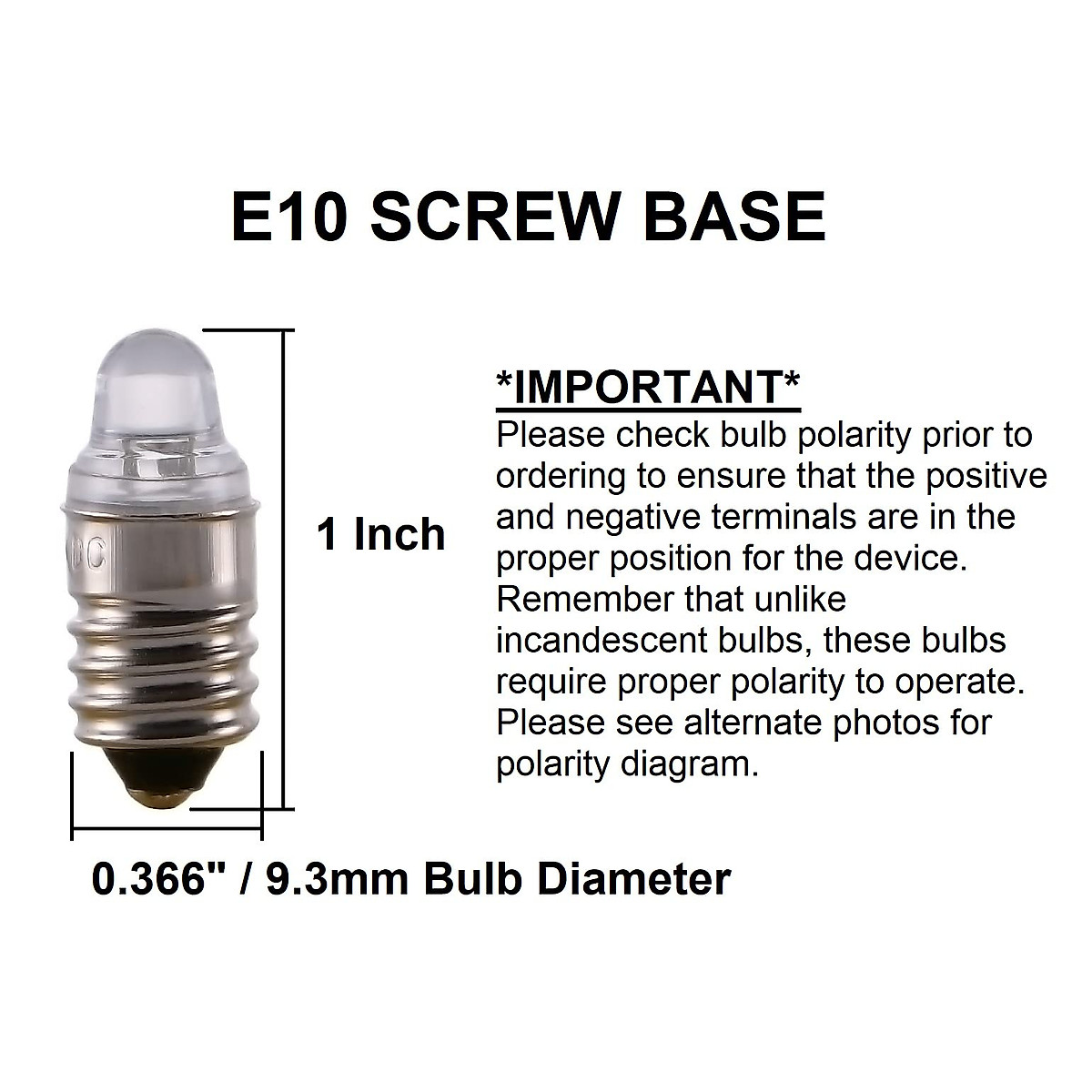 Sci-Supply Miniature LED Flashlight Bulbs, 3 Volt Mini Lamps, Cool White, E10 Small LED Bulbs, Pack of 5