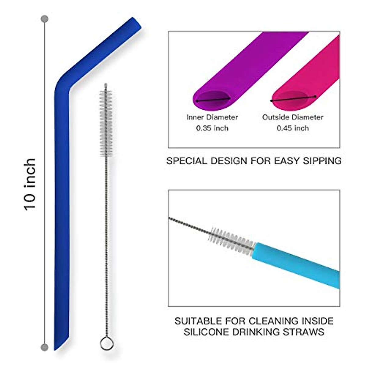 Reusable Silicone Drinking Straws - Set of 5 - BPA Free - Free Cleaning Brush Included - Work with 20 or 30oz Tumblers, Bubba & Yeti Mugs - Perfect for Smoothies