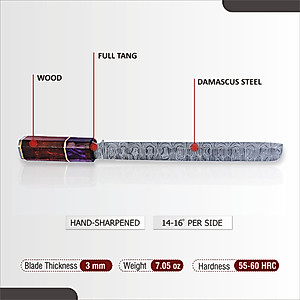 Wootzex 14” Damascus Chef Knife For Men & Women, Handmade Full Tang Brisket Knife With Wooden Handle, Razor Sharp Carving Knife For Meat Cutting, Professional Kitchen Knife For BBQ Veggies & Fruits