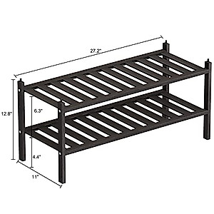 Dranixly Shoe Rack, 2-Tier Bamboo Stackable Shoe Shelf Storage Organizer, Shoe Stand for Closet, Entryway and Hallway （Black）
