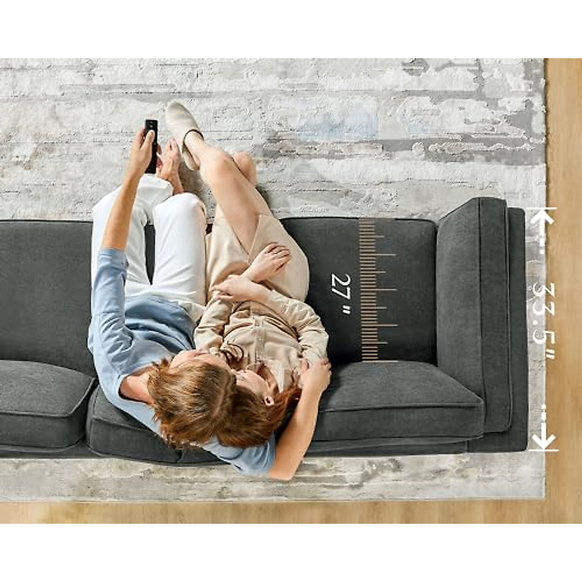 VanAcc Sofa, 87 inch Modern Sofa Couch with Embedded Arm Pillow- Deep Seat Sofa for Livingroom, Dark Grey