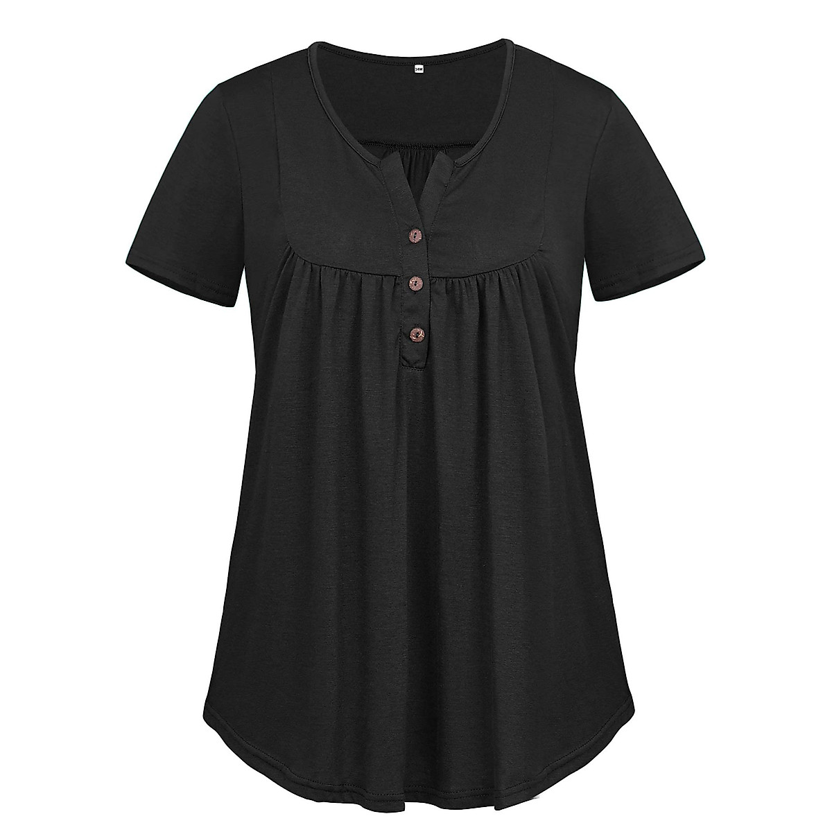 VISLILY Women's Plus Size V Neck Short Sleeve Henley Shirts Pleated Tunic Tops Black 20W