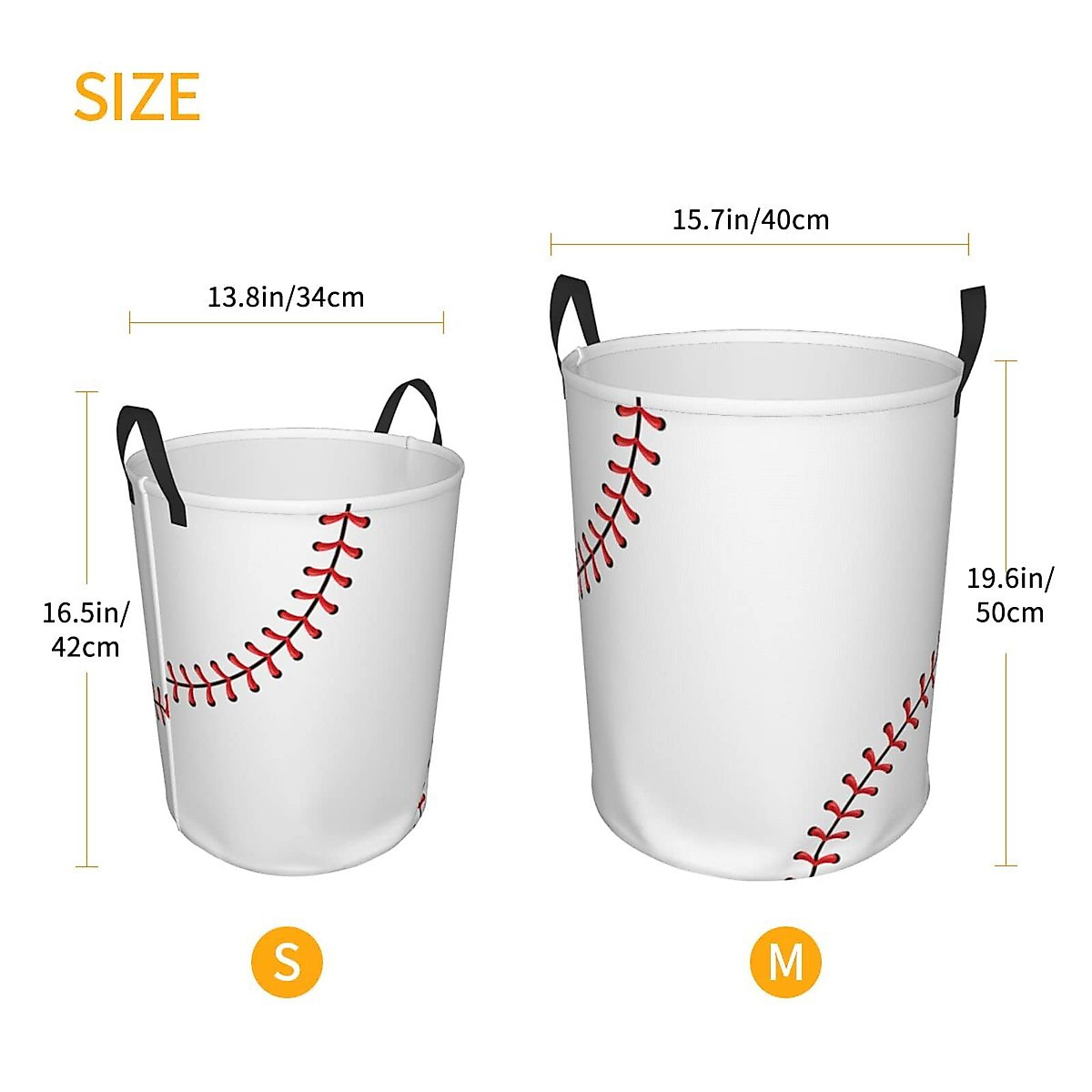 Red Stitching Baseball White Round Laundry Hamper Storage Basket Toys Clothes Organizer Bin For Home Bathroom Bedroom Dorm Nursery, 62L