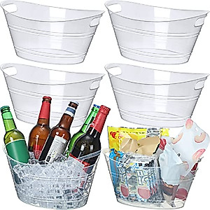 6 Pcs Oval Storage Tub, 4.5 Liter Plastic Clear Ice Bucket Beverage Tub Champagne Bucket with Handles for Wine Beer Beverage Parties, Holds 6 Beer Bottle or 3-4 Champagne, 12.25 x 9.5 x 6.75 Inch