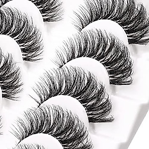 False Eyelashes Wispy with Clear Band Strip Lashes 10Pair Cat Eye Lashes D Curl Faux Mink Eyelashes For Party and Wedding by EXTENIFY (10Pairs-4A)