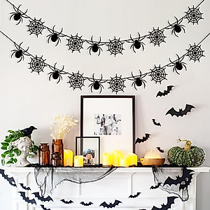 Uniwish Felt Spider Spiderweb Banner Garland Halloween Spider Web Decorations Outdoor Indoor Home Decor Spooky Themed Birthday Party Supplies Photo Props