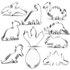 Dinosaur Cookie Cutter Set 10 Piece Dinosaur Footprint,Dinosaur Eggs,Brontosaurus,Camarasaurus,Stegosaurus,Triceratops Dinosaurs Mold for Kids Dinosaur Birthday Party Cakes,Biscuits and Sandwiches.