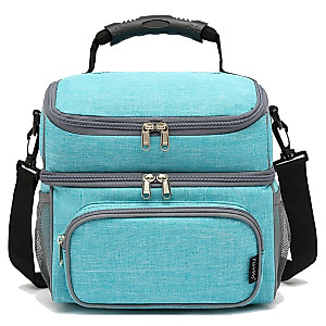 FlowFly Double Layer Cooler Insulated Lunch Bag Adult Lunch Box Large Tote Bag for Men, Women, With Adjustable Strap,Front Pocket and Dual Large Mesh Side Pockets,Sea Blue