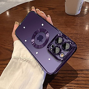 MZELQ Compatible with iPhone 14 Pro Max Case Camera Lens Protector Plating Luxury Cover for Women Men Clear Soft TPU Shockproof Protective Phone Case for 14 Pro Max 6.7 Inch 2022 - Purple
