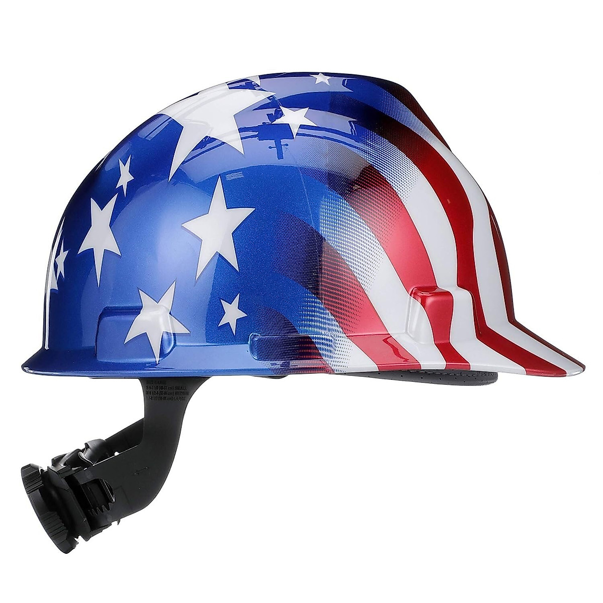 MSA 10052945 Freedom Series V-Gard Cap Style Safety Hard Hat with Fas-Track III Ratchet Suspension | Polyethylene Shell, Self Adjusting Crown Straps - Standard Size in Stars & Stripes