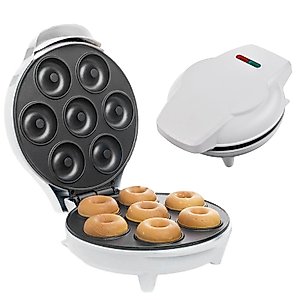 Donut Maker Machine for Home, Mini Donut Maker, Bake 7 Mini Doughnuts, Electric Non-Stick & Double-sided Heating, Maquina para Hacer Mini Donas, Perfect for Breakfast, Snacks, Desserts & Gift for Her