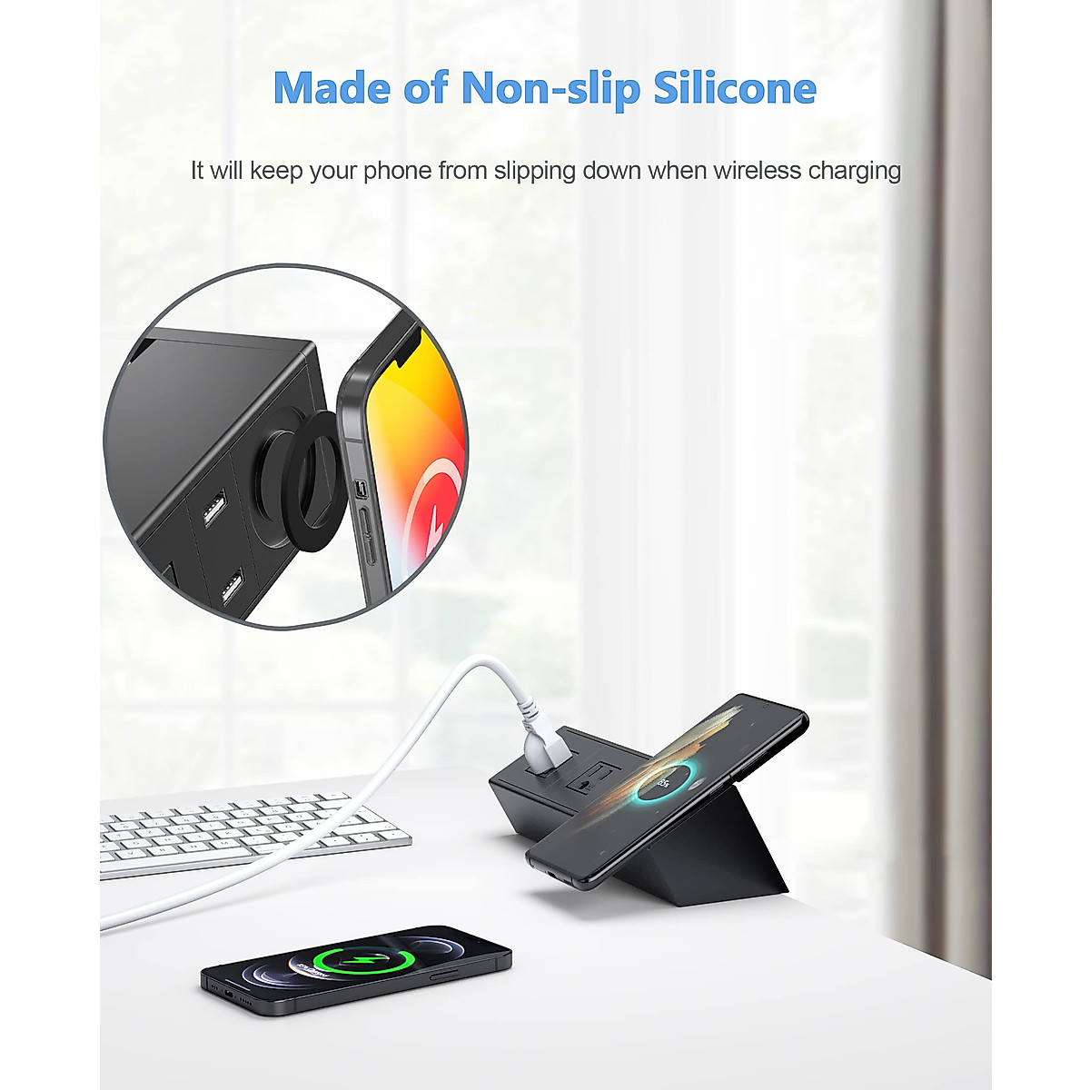 Desk Clamp Power Strip with Wireless Charger,Desk Mounted Power Strip with USB,900 Joules Surge Protector Desk Edge Power Strip,Desk Power Station with 2 Outlet and 2 USB Ports,6ft Cable