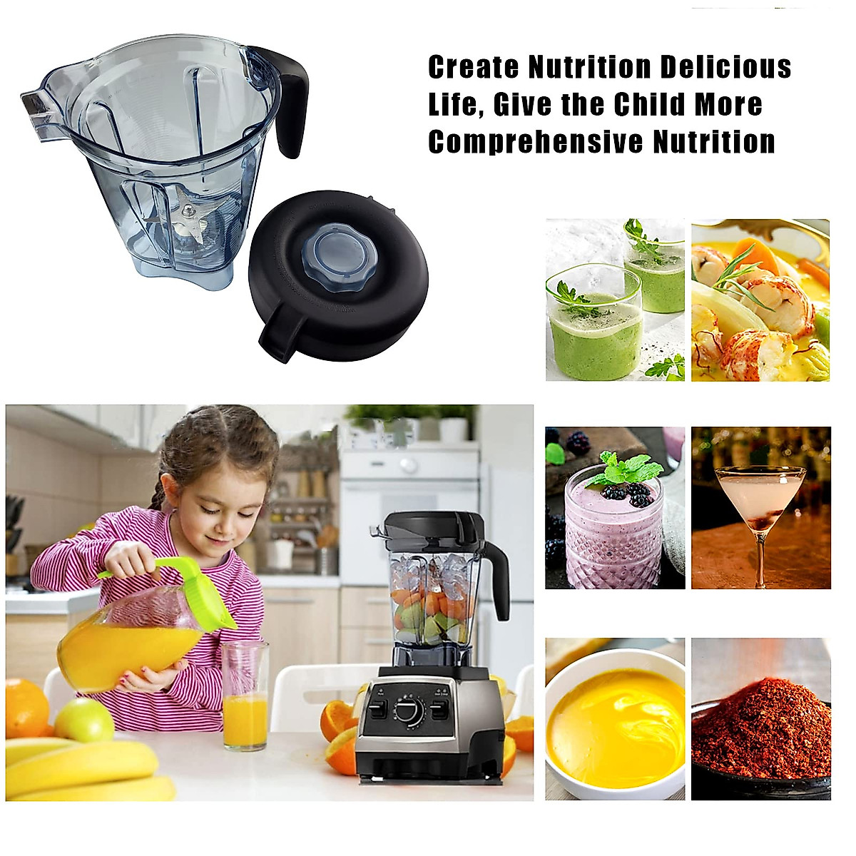 64-Ounce Blender Container, Transparent Food Blender Container with Blade Lid Blender Replacement Parts Fit for Vitamix 5300 Container Blender Pitcher Compatible for G-Series Blender 2L