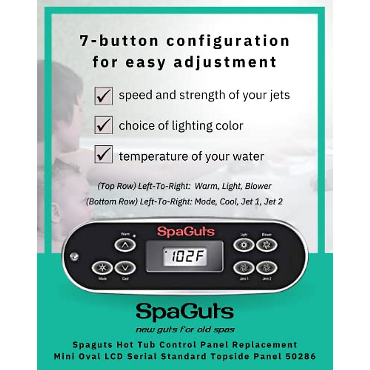 Spaguts Hot Tub Control Panel Replacement, Mini Oval LCD Serial Standard Topside Panel 50286, with 10ft Cord