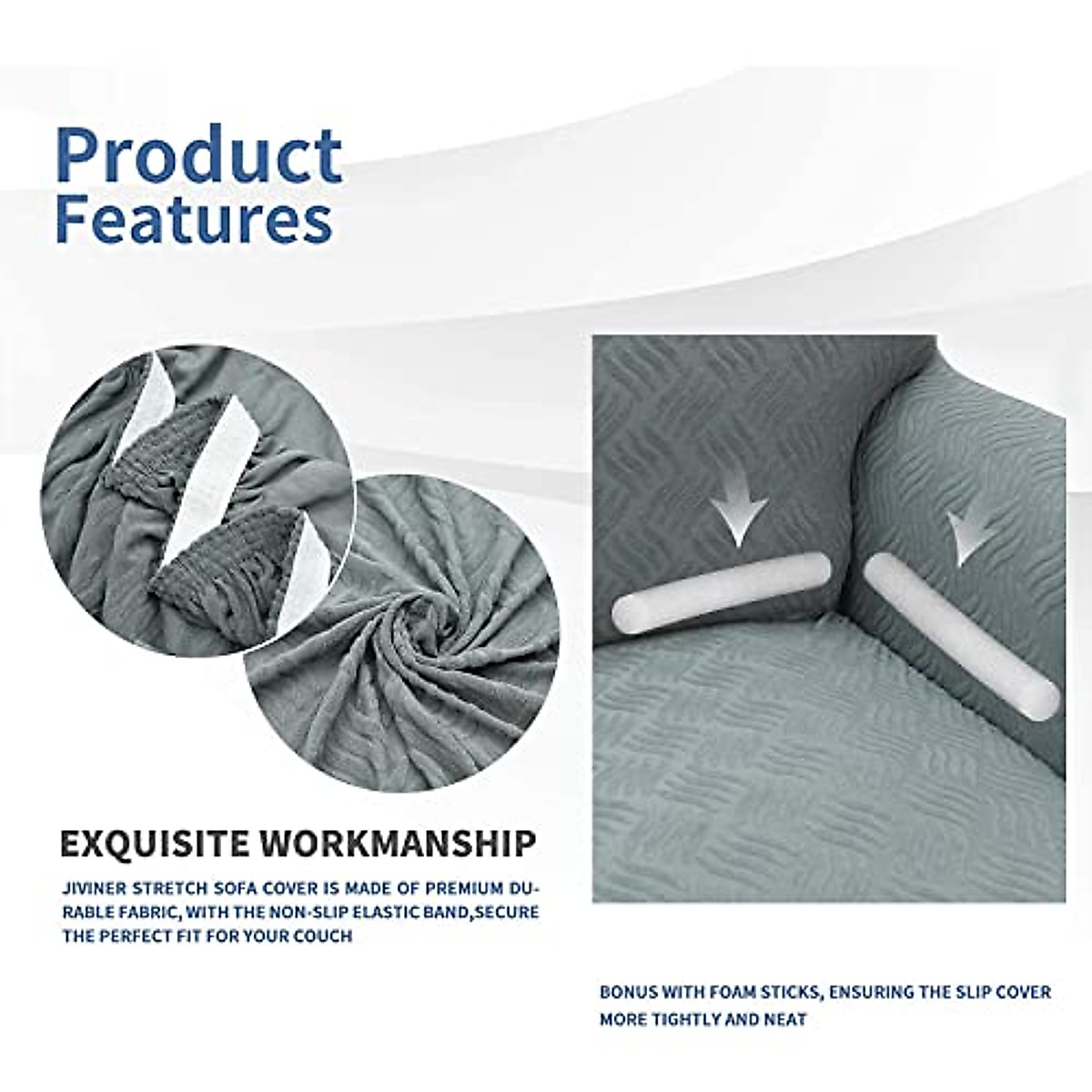 JIVINER Stretch Loveseat Sofa Cover, 1 Piece Jacquard Couch Covers for 2 Cushion Couch with Elastic Bottom, Non Slip Soft Love seat Furniture Protector for Kids, Pets (Medium, Leaf Patten Light Gray)