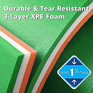 12'x6' Floating Water Pad, 3 Layers XPE Foam Water Mat, Tear-Resistant Lily Pad Lilly Pad with Tethering System, Floating Mat for Lake, Recreation Pool, Beach, Ocean, Orange/Green