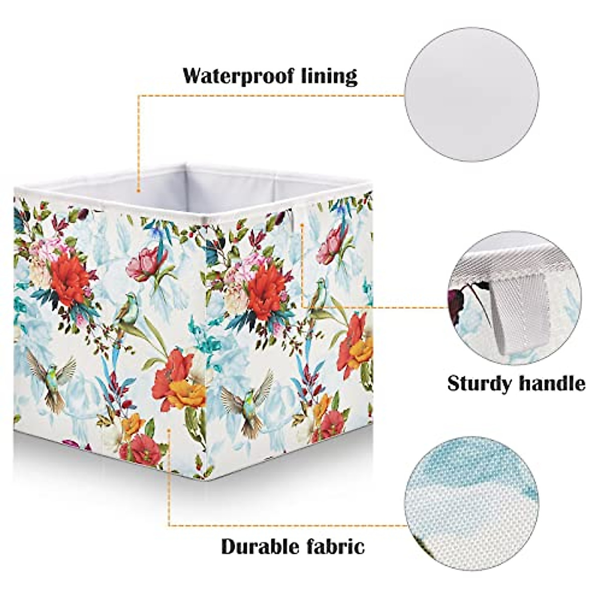 CaTaKu Poppy Rose Birds Storage Baskets Large Rectangular Storage Bins Baskets for Organizing Fabric Collapsible Storage Organizer for Shelves
