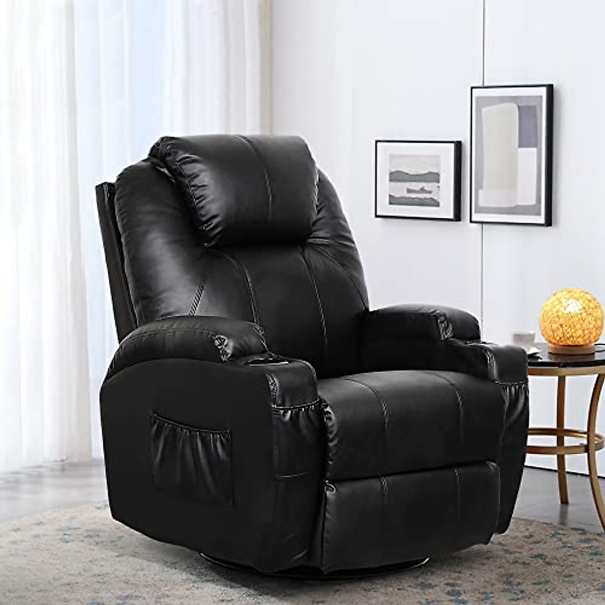 Esright Massage Recliner Chair Heated Composite Materials Ergonomic Lounge 360 Degree Swivel, 1 Chair, Black