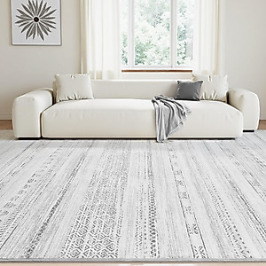 5x7 Area Rugs for Living Room Machine Washable Rug Distressed Indoor Carpet Neutral Moroccan Boho Rug Ultra Soft Area Rug for Bedroom Dining Room Playroom Office, Grey