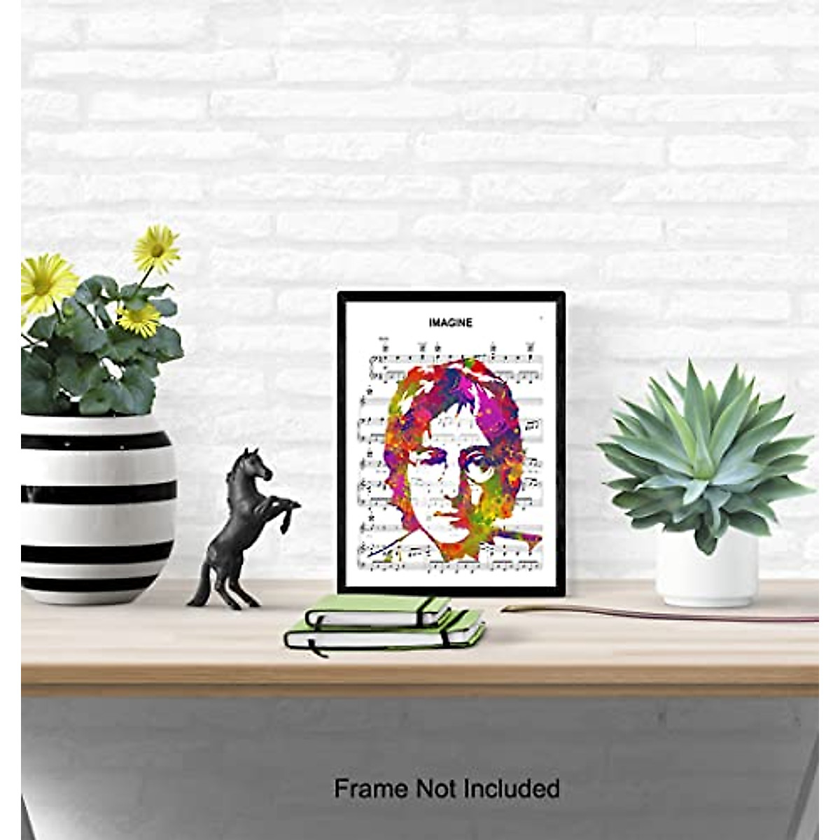 John Lennon Poster - 8x10 Beatles Wall Art Decor - Cool Unique Gift for Paul McCartney, Ringo Starr, George Harrison, 60s Music Fans - Imagine Sheet Music - Modern Pop Art Picture Print
