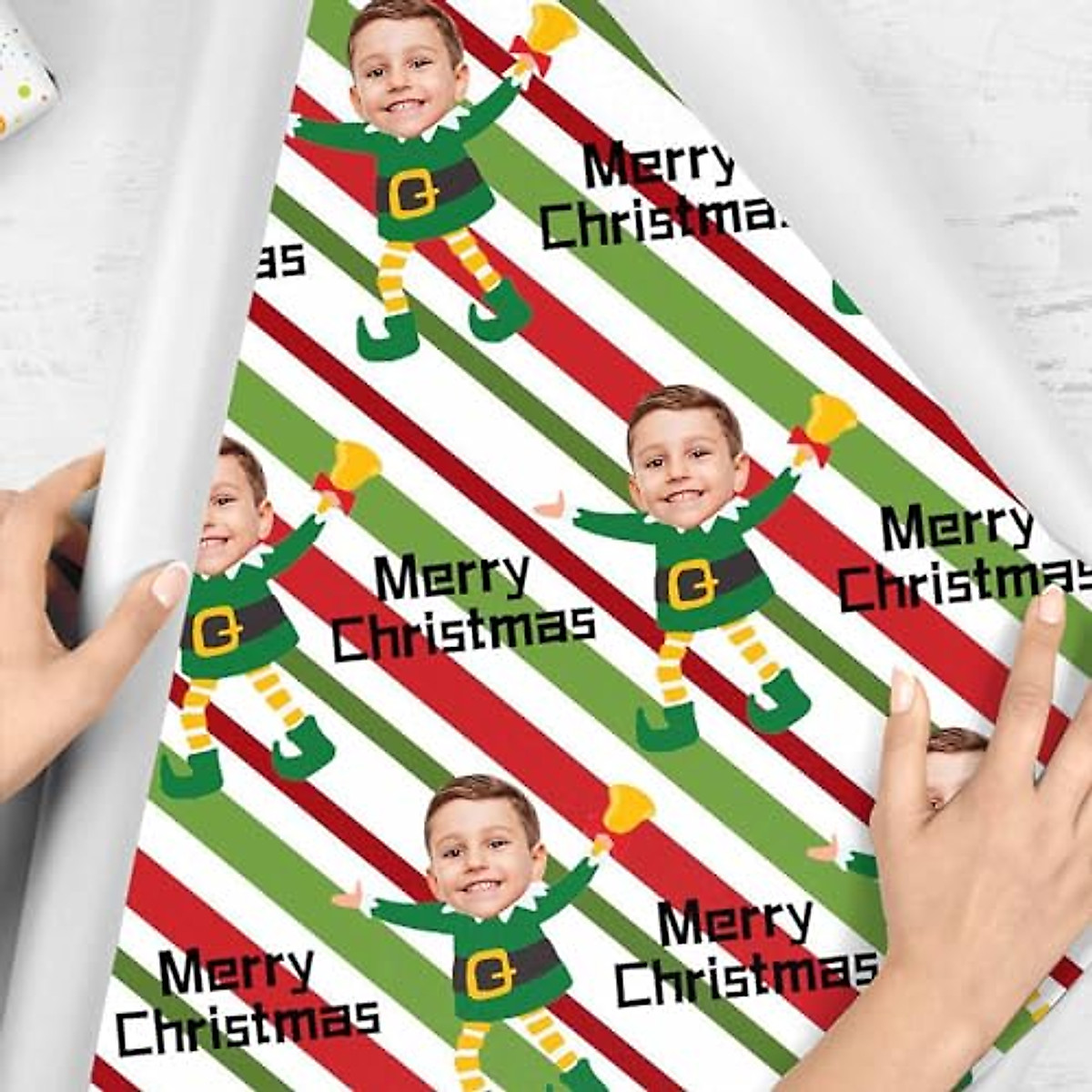 Artsadd Custom Photo Face Wrapping Paper Roll For Christmas, Birthday, Holiday, Wedding, Dad Father's Day Gifts Packing (1 Roll, Christmas 06)