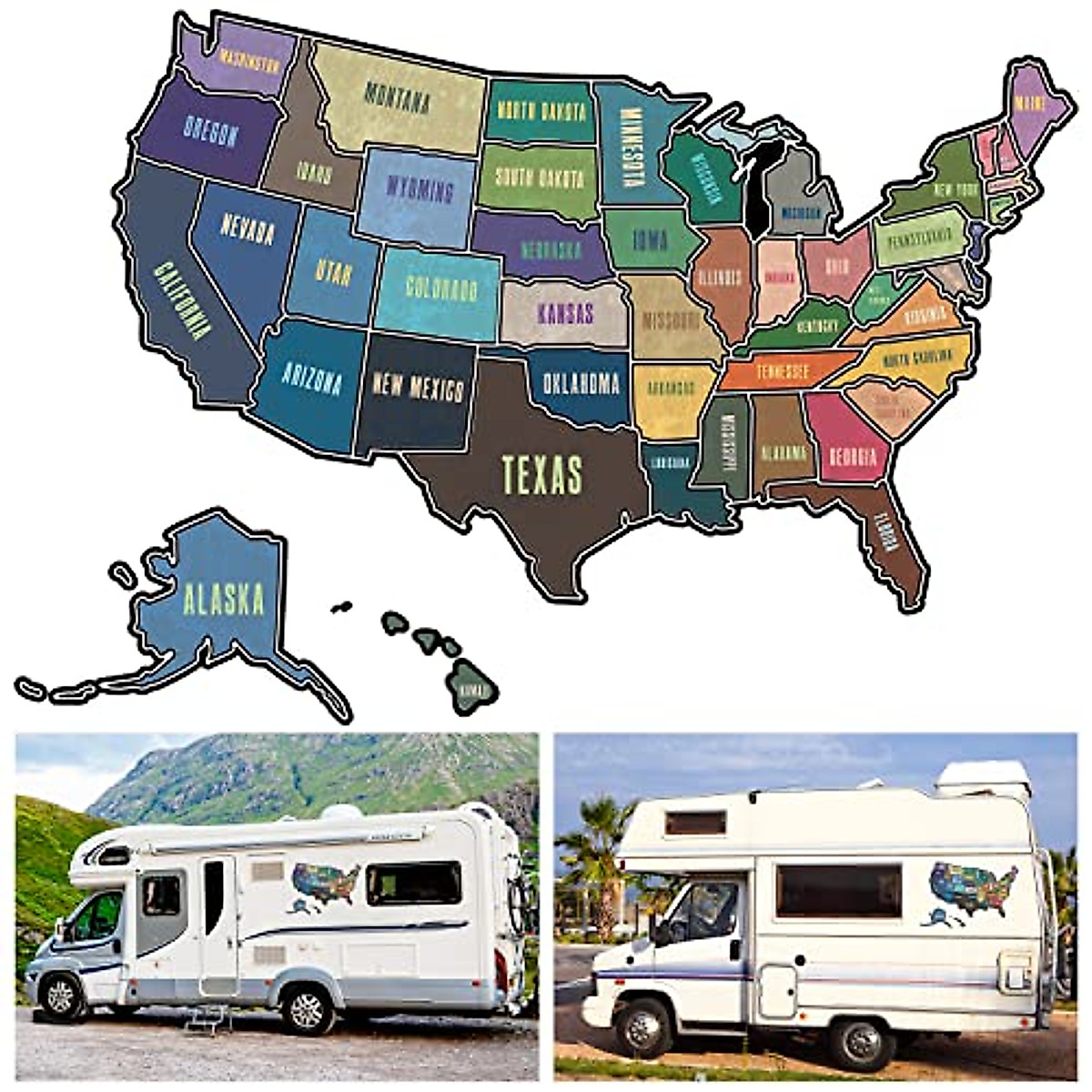 Summer RV State Pure Pattern Travel USA Map Sticker, United States Stickers Vinyl Map RV Decals Travel Trailer Camper Map of America Waterproof Decals for Window, Door or Wall, Pure Pattern States Map Decal Trip Camper Trailer Accessories