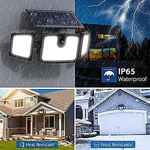 iMaihom Solar Flood Lights Outdoor, 2500LM 202 LED Security Lights, 3 Heads Motion Sensor Lights with Remote Control, IP65 Waterproof, 270°Wide Angle Flood Wall Lights for Yard Porch Garden, 2 Pack