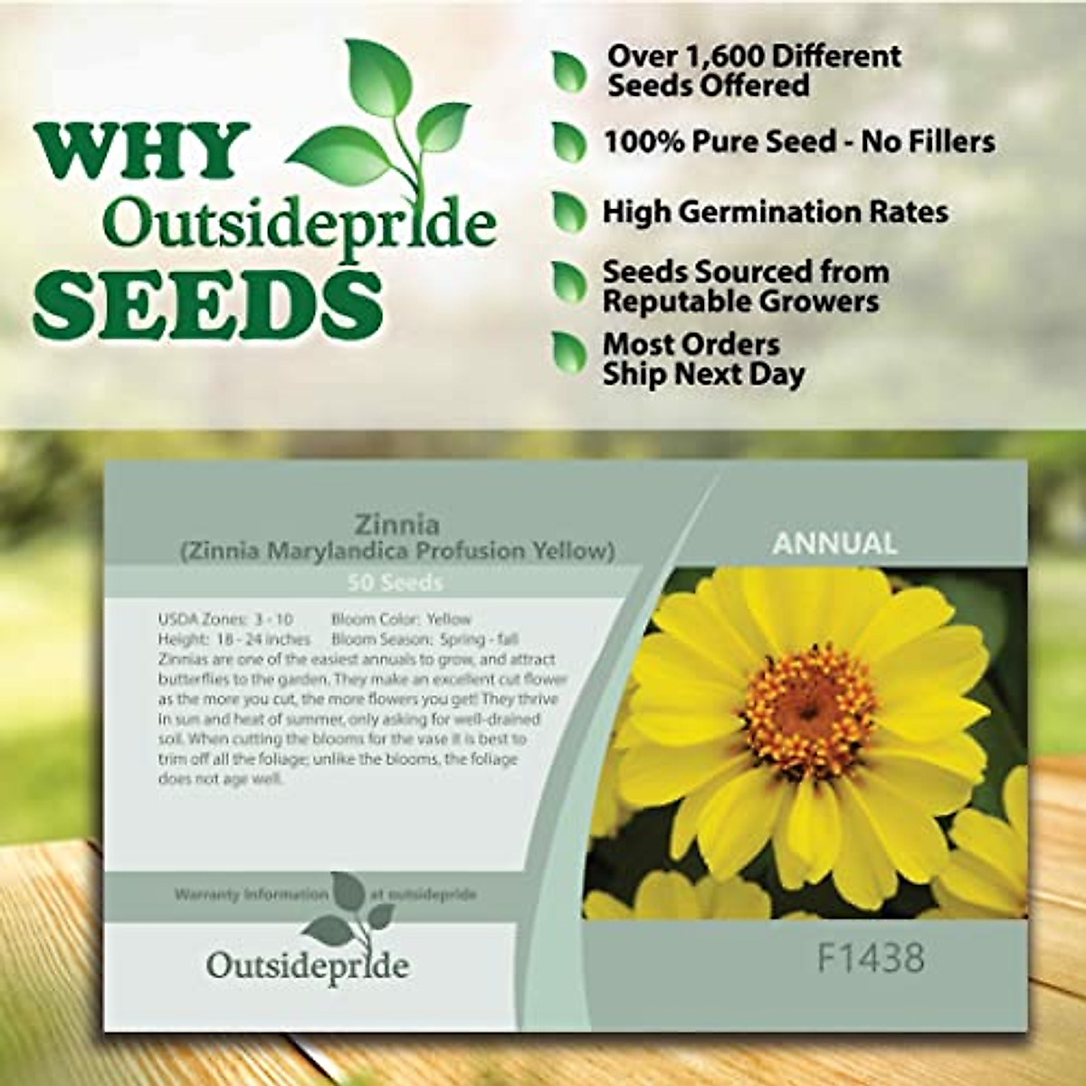 Outsidepride Zinnia Profusion Yellow Heat & Drought Tolerant Garden Cut Flowers - 50 Seeds