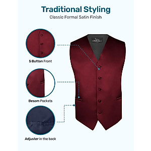 S.H. Churchill & Co. Men's 4 Piece Vest Set, with Bow Tie, Neck Tie & Pocket Hankie - Burgundy, XL