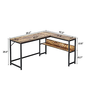 CubiCubi L Shaped Desk, 55.1 inch Corner Computer Desk with Storage Shelves, Study Writing Table Workstation with Open Shelves for Home Office, Rustic Brown